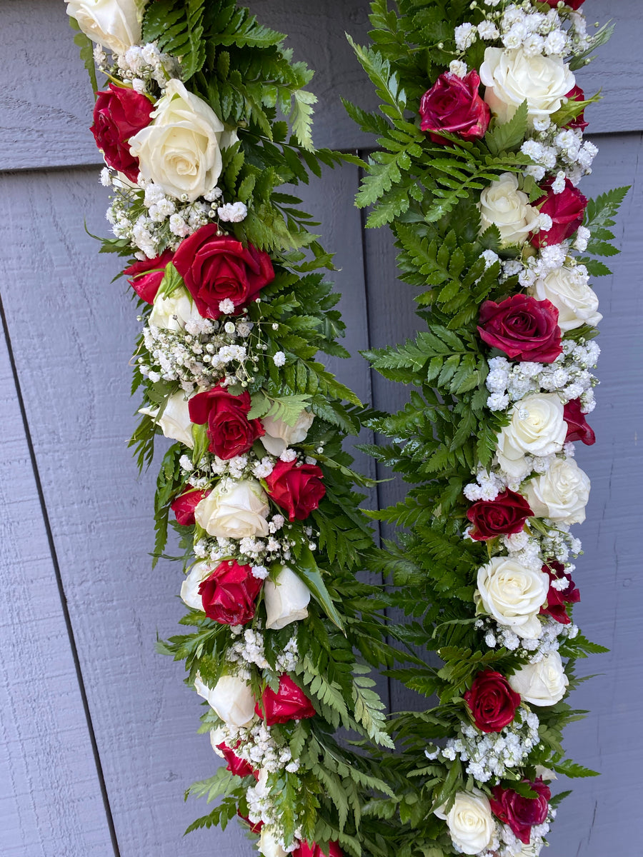 Majestic Ti Leaf and Roses Lei – Kaye's Leis